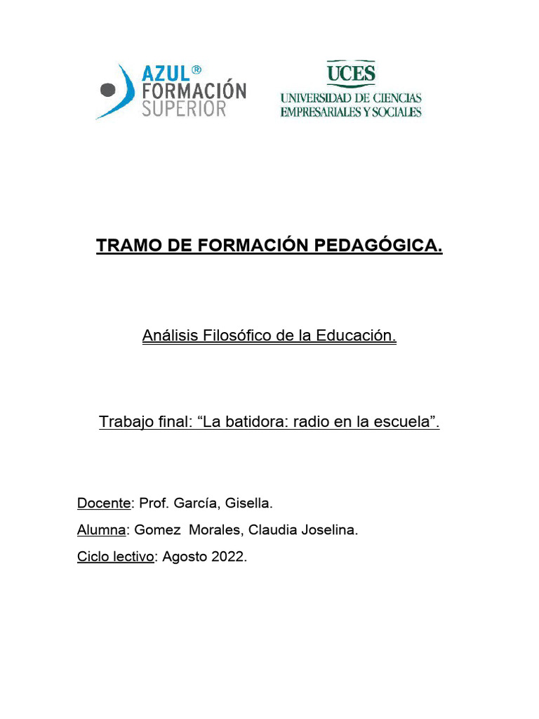 Gomez Morales, Claudia-TPFINAL-AFE | PDF | Escuelas | Pedagogía