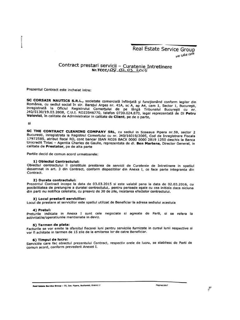 Contract Servicii Curatenie | PDF