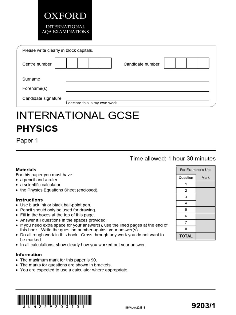 9203 Question Paper1 International Gcse Physics Jun22 | PDF | Redshift ...