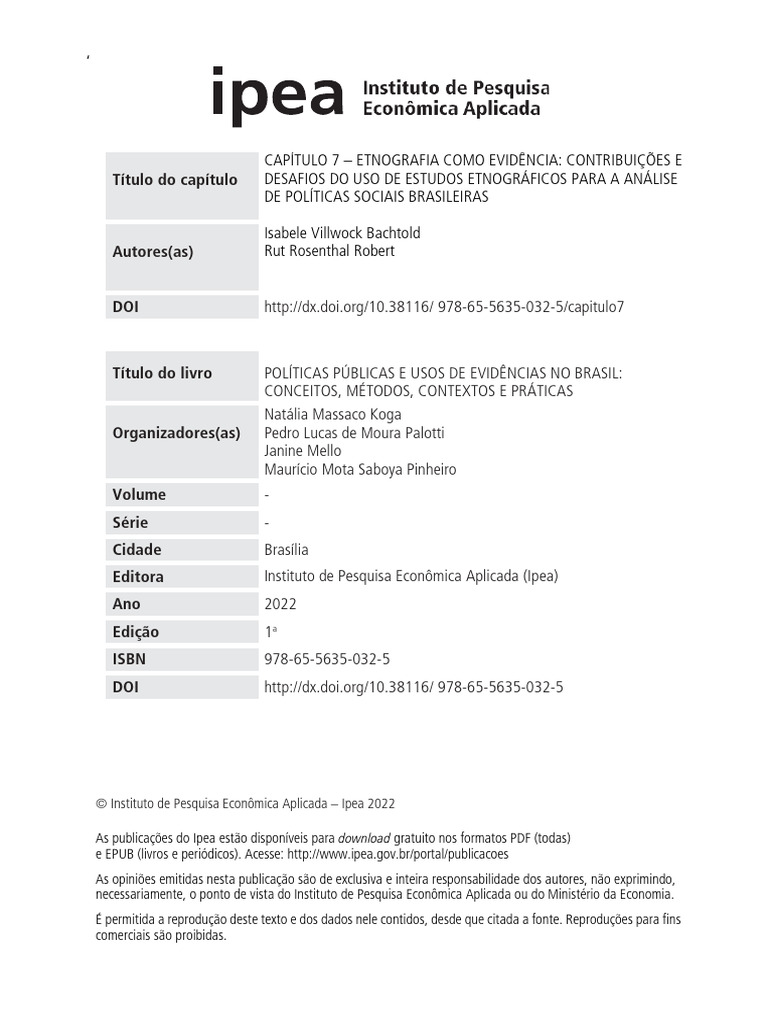 BACHTOLD, Isabele. Etnografia Como Evidência IPEA | PDF | Etnografia | Antropologia