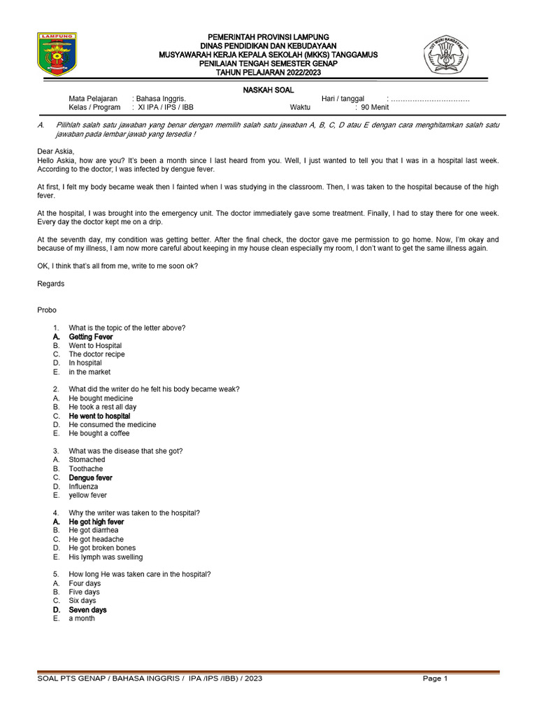 Soal Pts Bing Xi Genap - Docx2023 | PDF