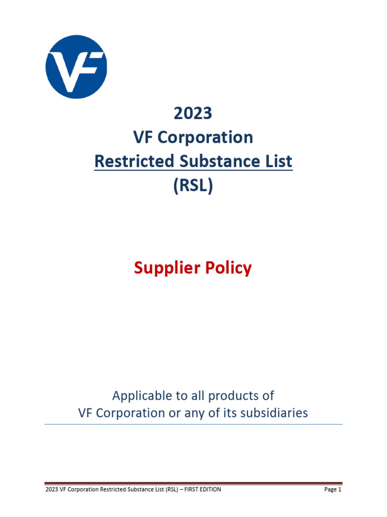 2023 VF Corporation Restricted Substance List (RSL) : Supplier Policy ...