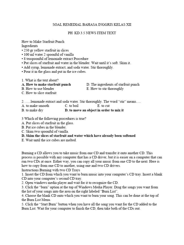 Soal Remedial Bahasa Inggris Kelas Xii | PDF | Compact Disc | Soybean