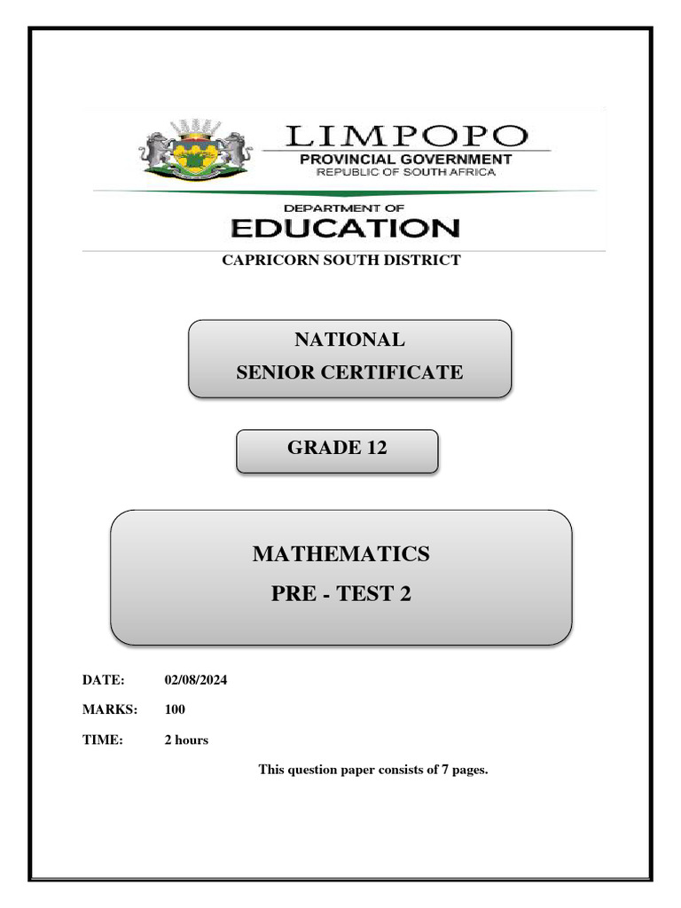 Term 3 Pre-Test Grade 12 - 122133 | PDF | Statistical Analysis ...