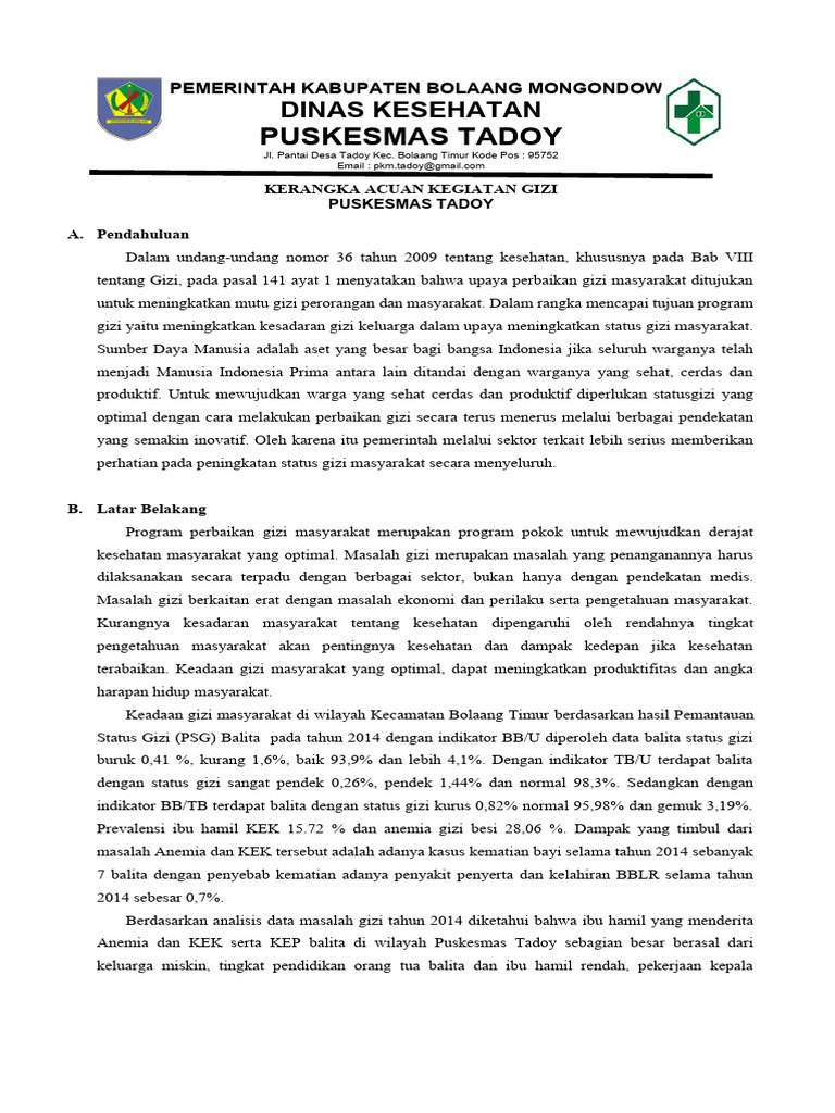 Program Gizi Puskesmas Tadoy 2022 | PDF
