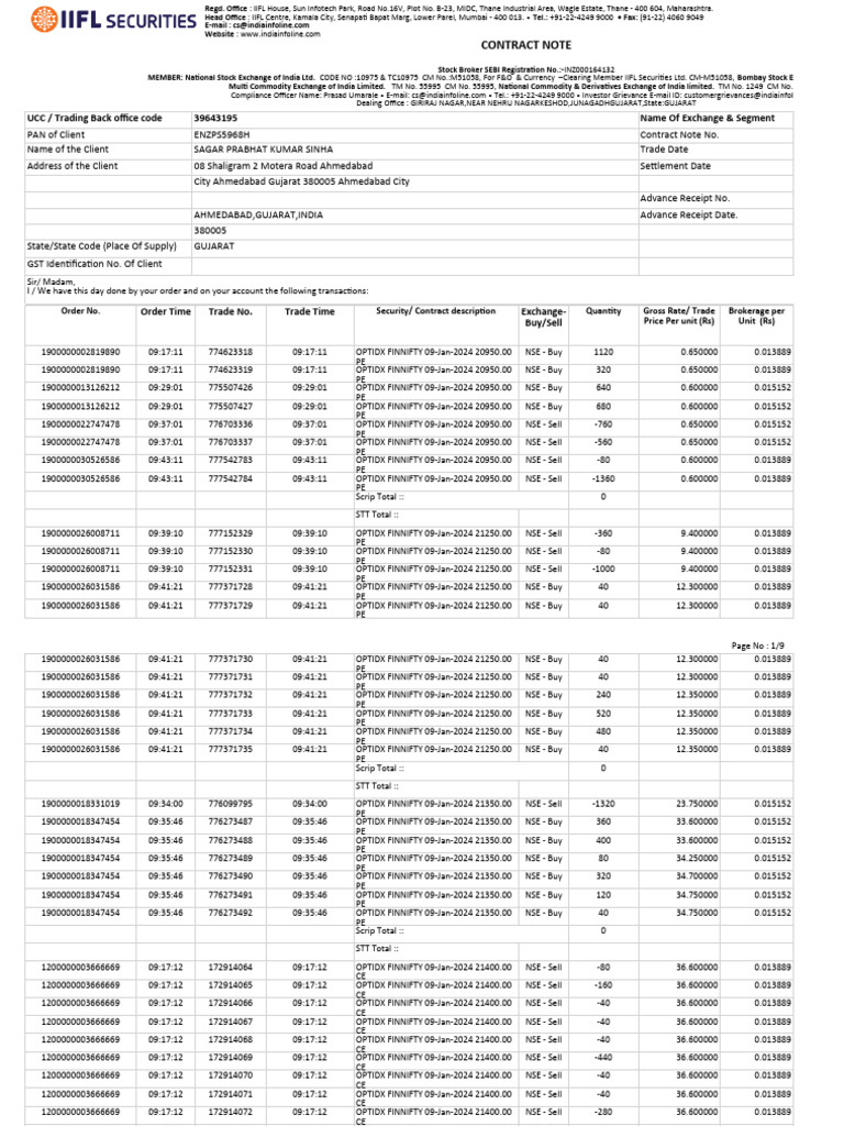 NSE Contract Note for Sagar Sinha | PDF | Taxes | Payments