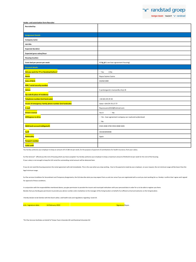 Rayco Inschrijf-Machtigings Formulier Engels 2022 | PDF | Salary ...