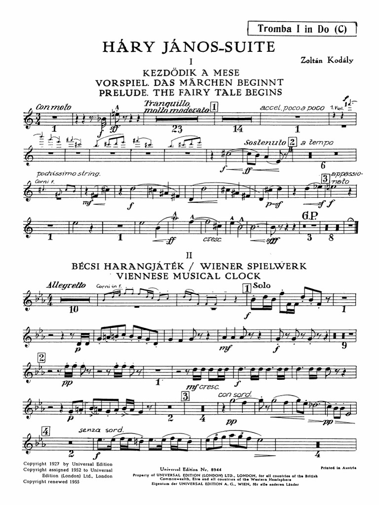 Kodaly, Suite Hary Janos trumpet and cornets | PDF