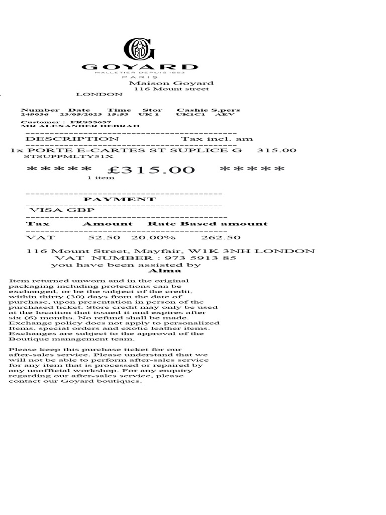 Goyard Receipt New | PDF