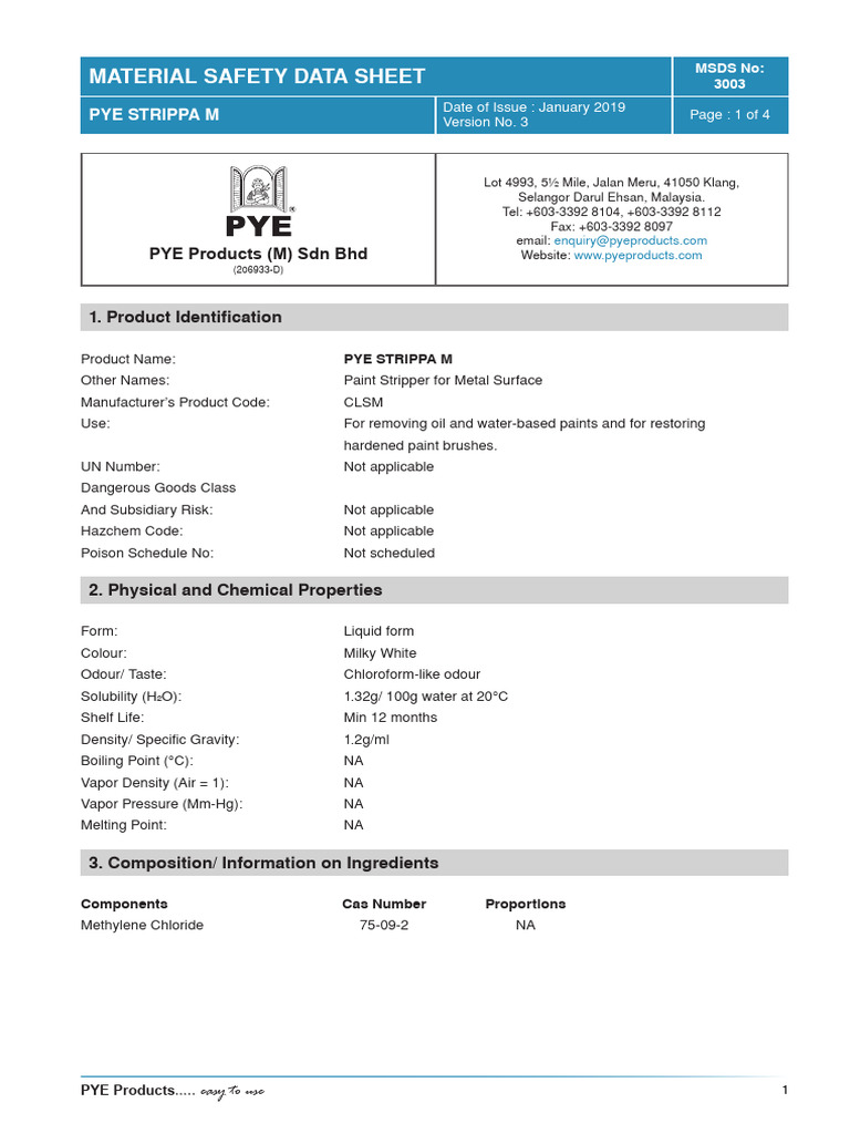 Pye Strippa Msds | PDF | Fires | Hazards