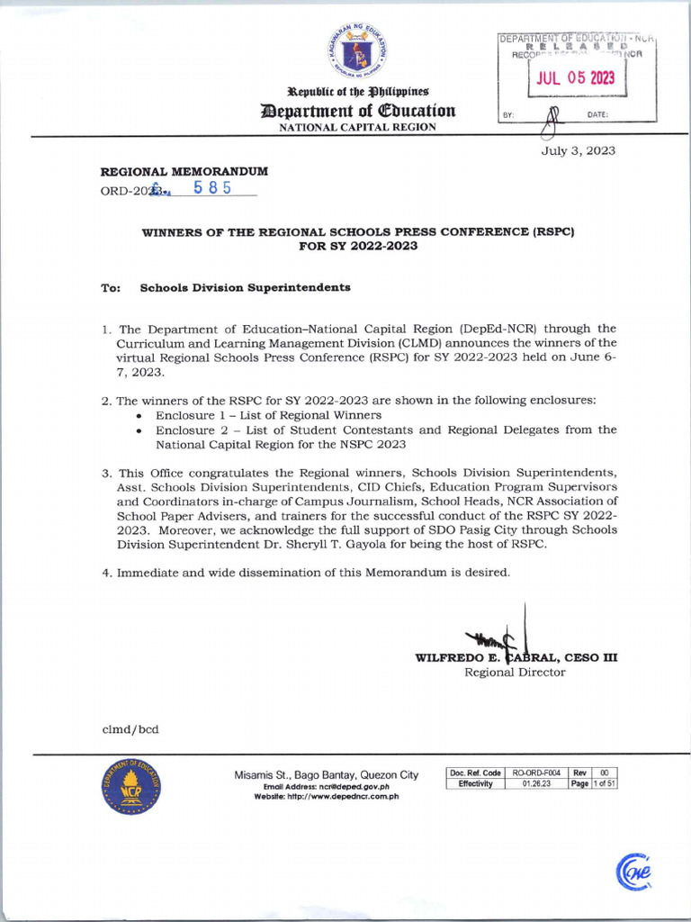 RM Ord 2023 585 Winners of The Regional School Press Conference RSPC ...