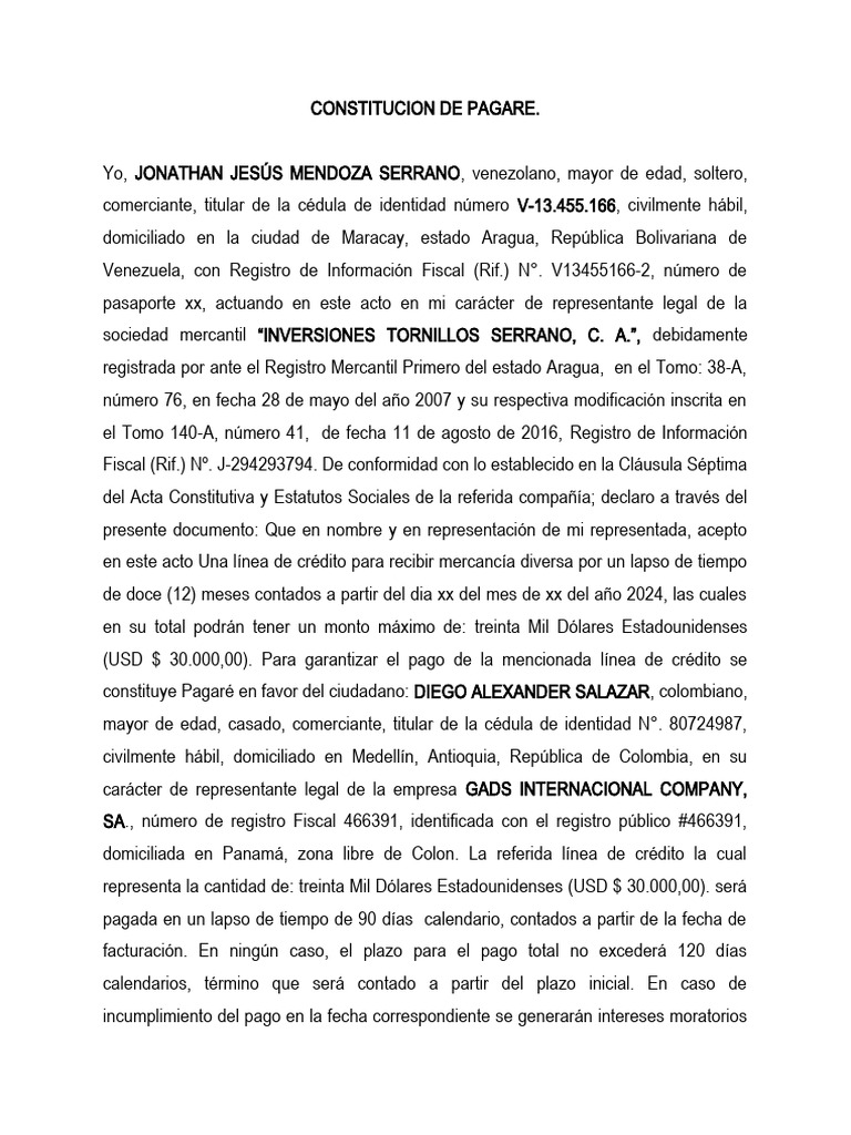 Pagare Jonathan | PDF | Documento de identidad | Venezuela