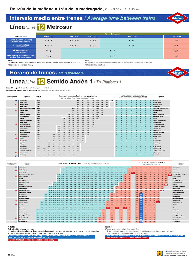 Linea 12 Anden 1 Horario | PDF