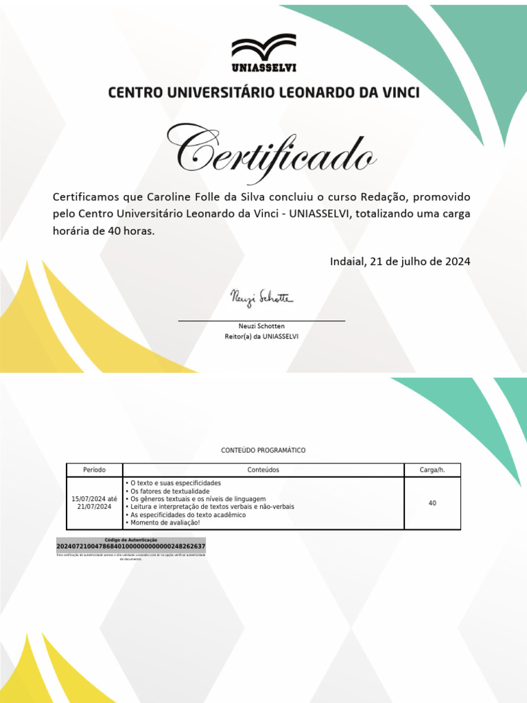 Certificado Uniasselvi | PDF