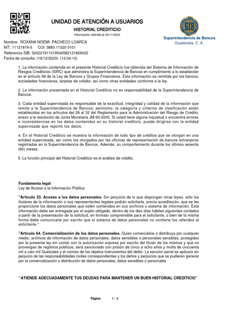 Informe de Historial Crediticio | PDF | Deuda | Bancos