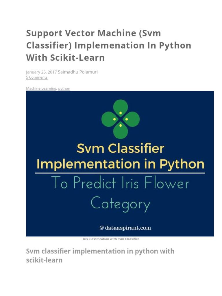 Support Vector Machine (SVM Classifier) Implemenation in Python With ... Support Vector Machine (SVM Classifier) Implemenation in Python With ...
