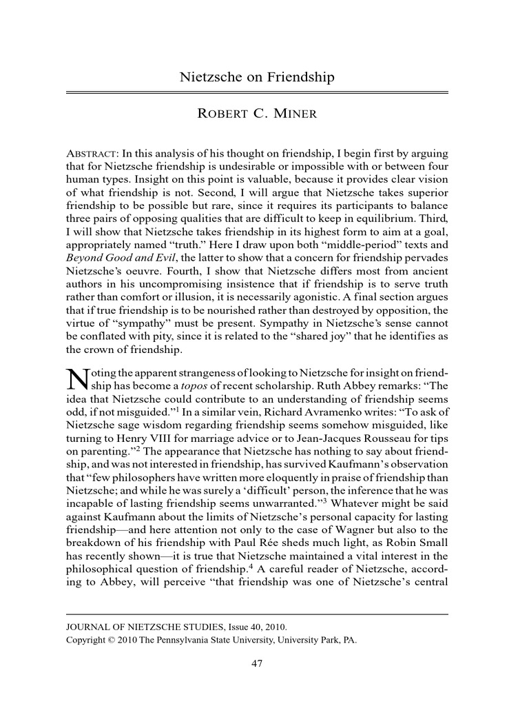Nietzsche On Friendship | PDF | Friedrich Nietzsche | Truth