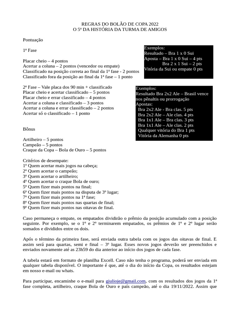 Regras Bolão Da Copa 2022 | PDF | Futebol | Esportes
