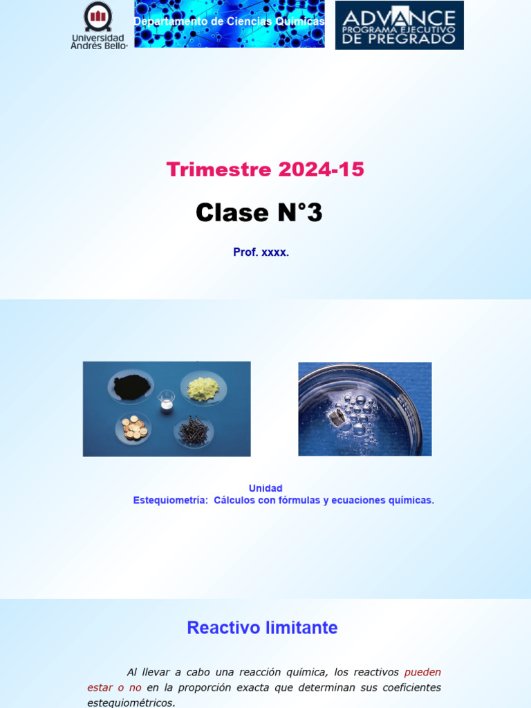 QUIA090 Clase3 2023-15 Unidad 2 Gases | PDF | Gases | Estequiometría