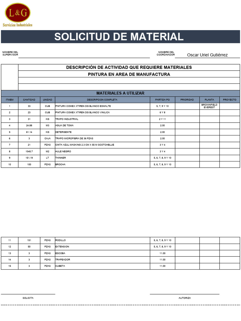 Solicitud de Materiales - Proyecto (Nuìmero Del Proyecto) | PDF | Cobre | Materiales de construcción