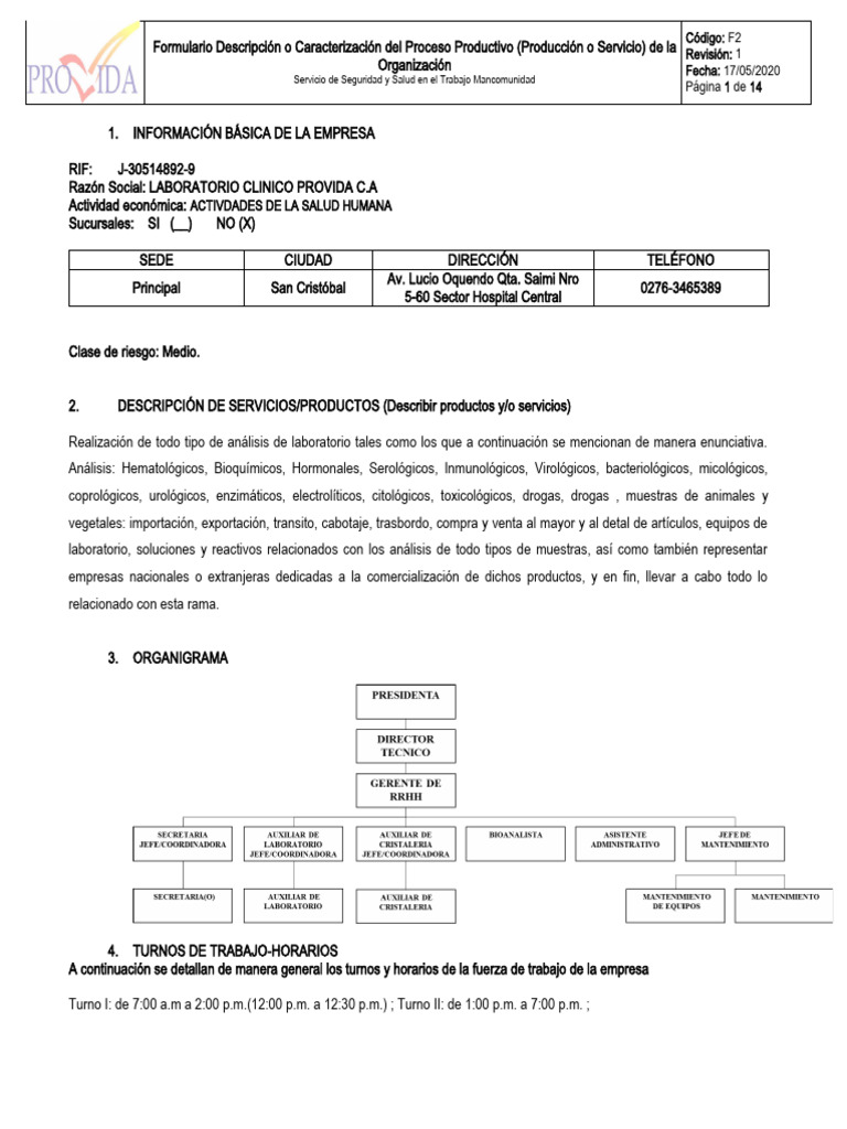 Descripción Proceso Productivo Provida | PDF | Factores humanos y ergonomía | Laboratorios