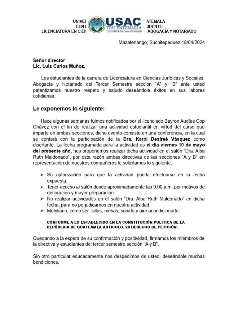 Carta de la actividad CORREGIDA | PDF | Gobierno