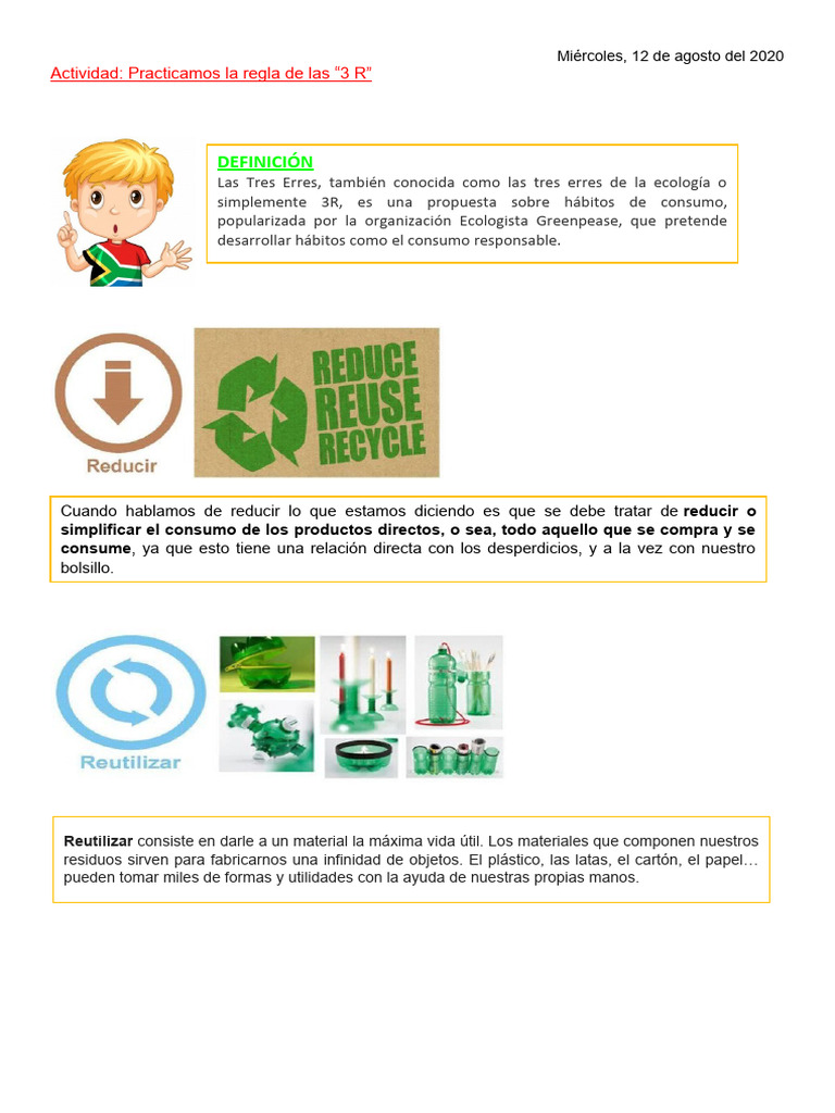 Definición: Actividad: Practicamos La Regla de Las "3 R" | PDF ...