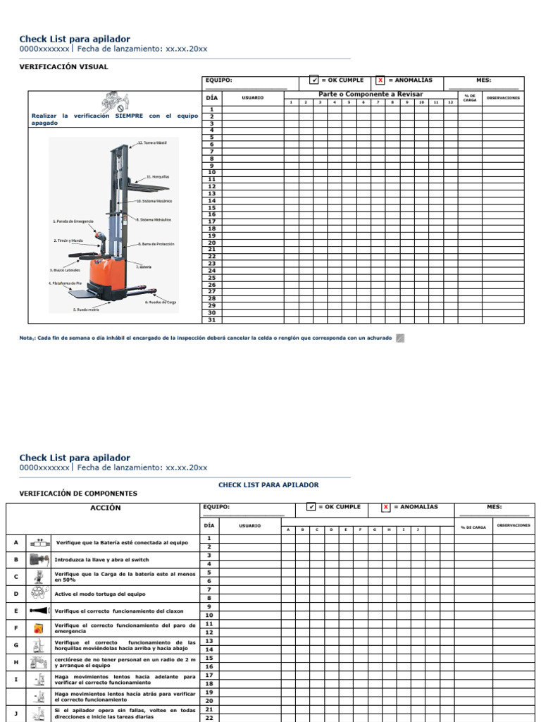 XXXXXXX Check List para Apilador v1 | PDF