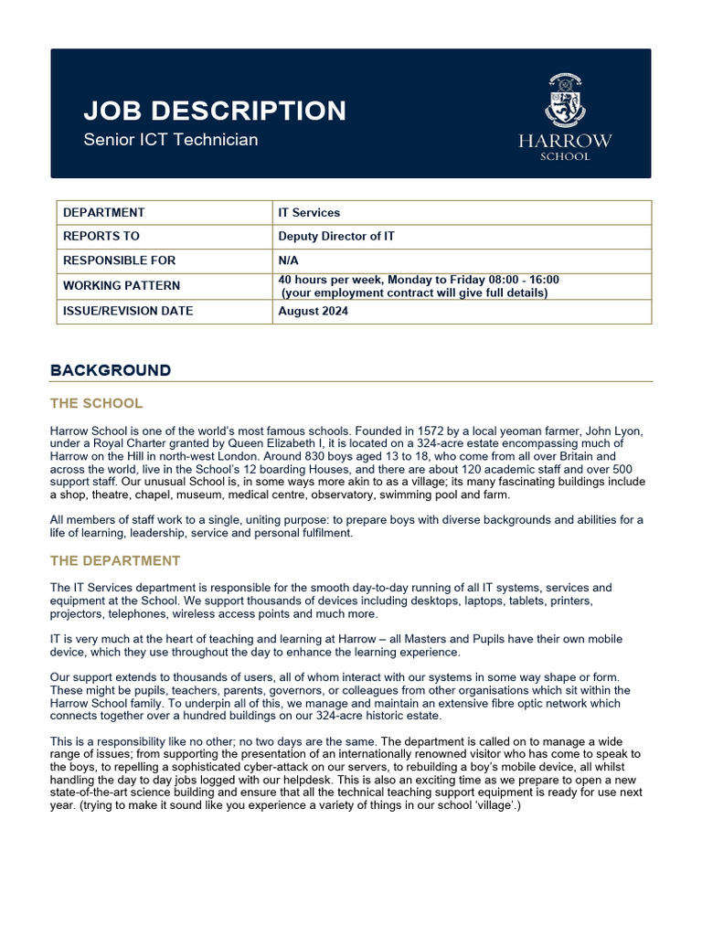 Senior ICT Technician Job Overview | PDF | Educational Technology ...