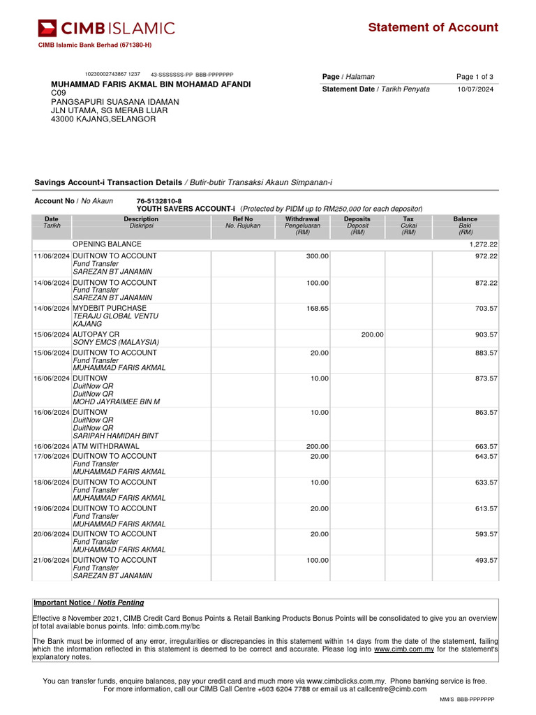 Estatement20240710 000139302 | PDF | Service Industries | Payments