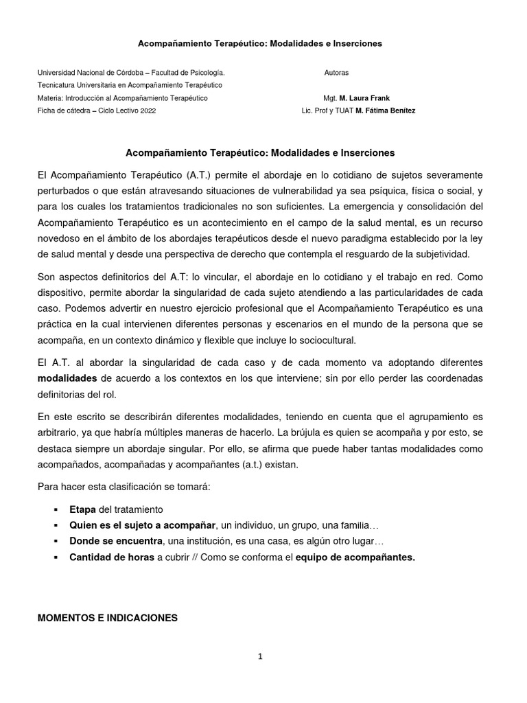 FRANK ML y BENÍTEZ, F (2022) Modalidades en El Acompañamiento ...