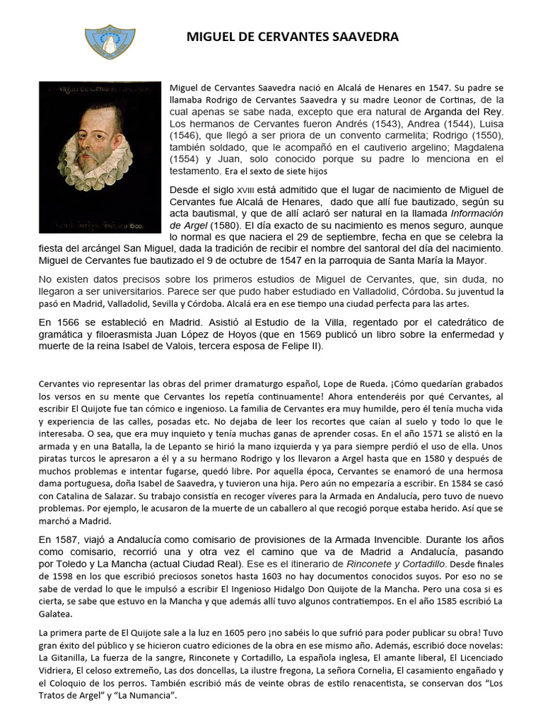 Miguel de Cervantes Saavedra | PDF | Miguel De Cervantes | Literatura ...
