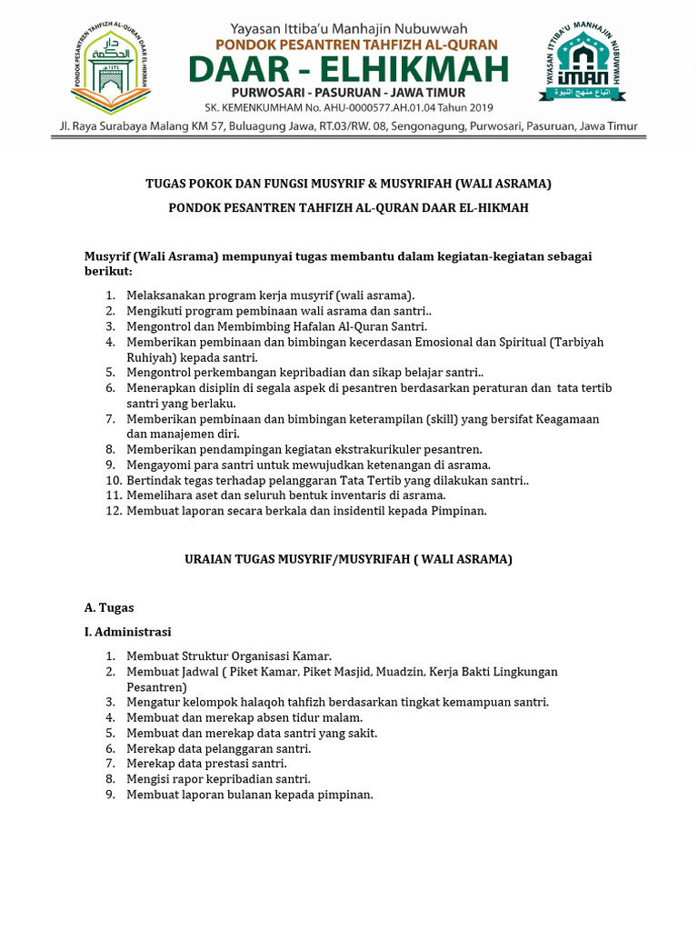 Tugas Musyrif & Musyrifah | PDF | Karier & Perkembangan