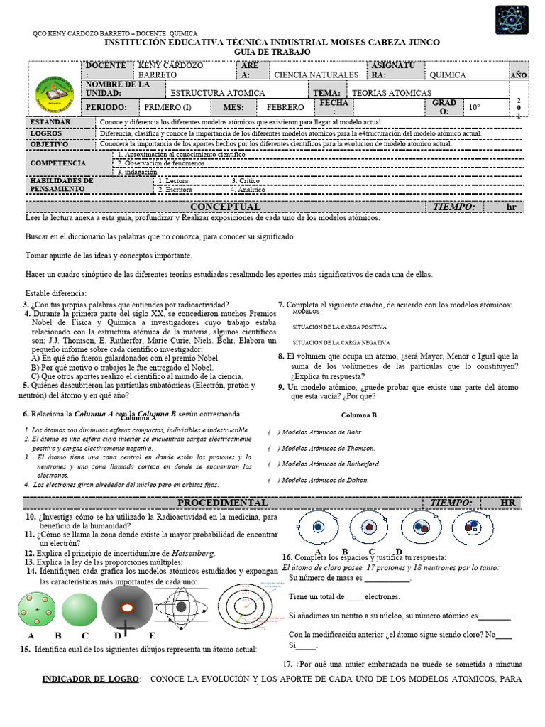 Guia 9º y 10º Teorias Atomcas | PDF | Núcleo atómico | Átomos