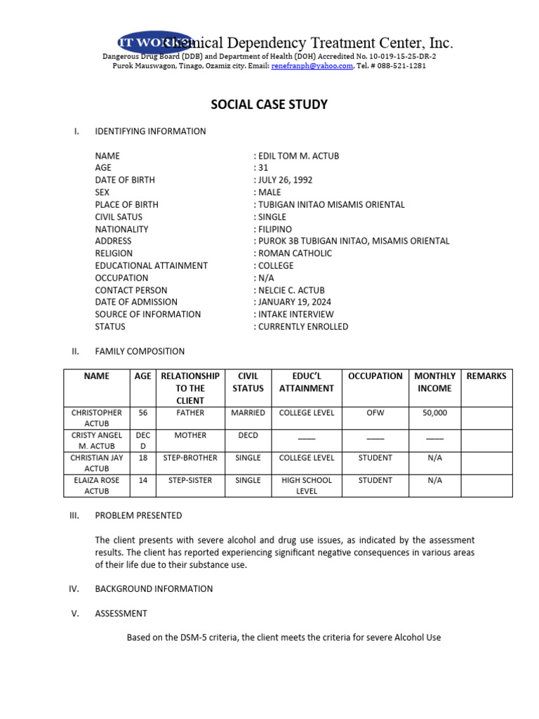 SOCIAL CASE STUDY (Ssssssss | PDF | Psychotherapy | Mental Disorder