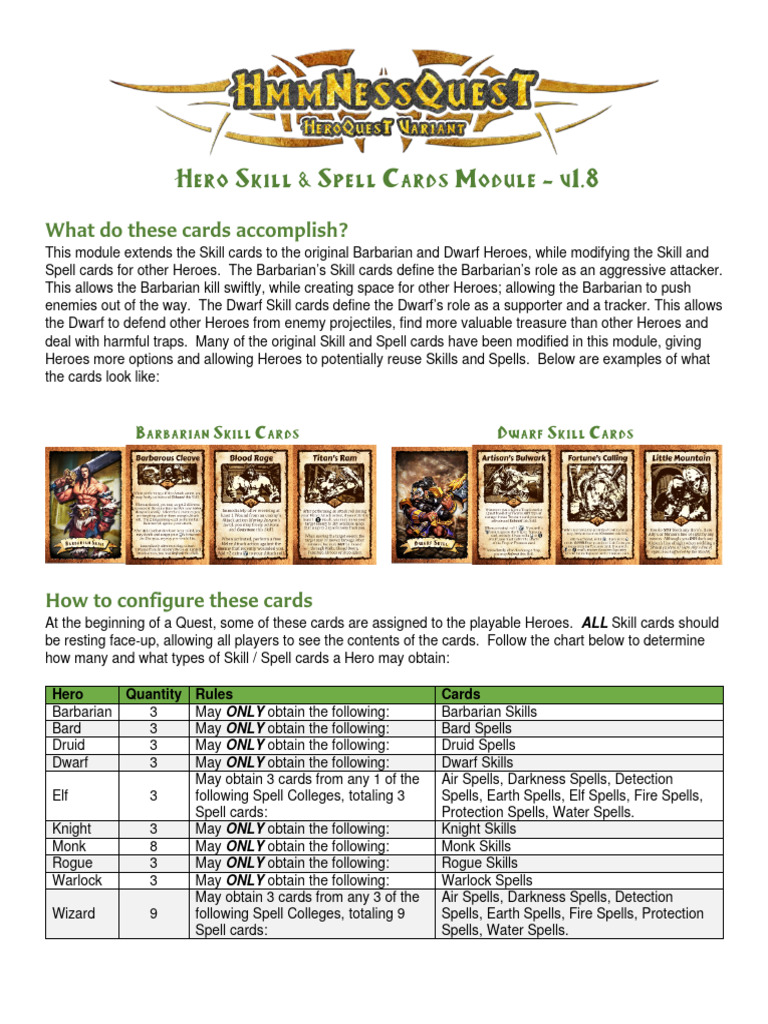 HeroQuest Skill & Spell Cards Guide | PDF