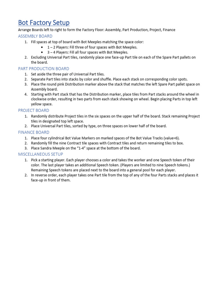 Bot Factory Setup and Gameplay v2 | PDF
