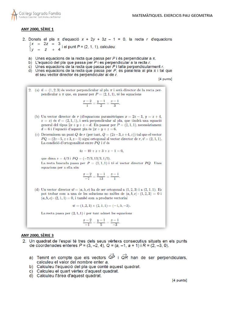 Exercicis PAU GEOMETRIA AMB SOLUCIONS | PDF