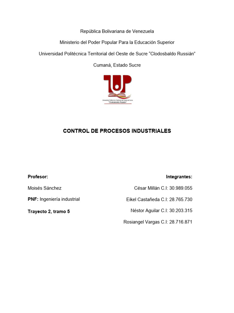 Control De Procesos Industriales Pdf Calidad Comercial