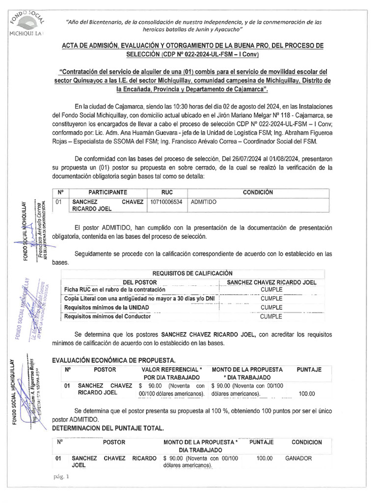 Acta de Buena Pro | PDF