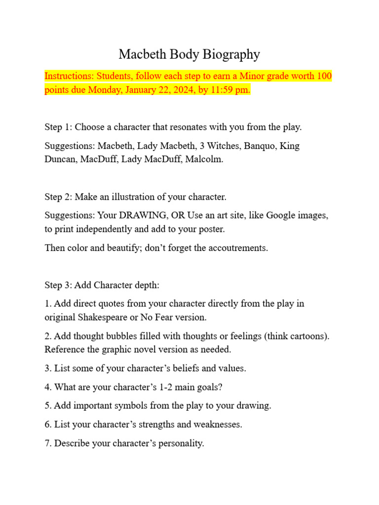 Macbeth Body Biography - Spr. 2024 - Muhammad-2 | PDF