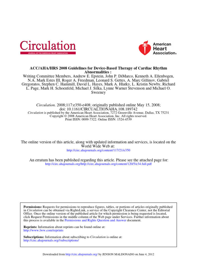 ACC AHA HRS 2008 Guidelines For Device-Based Therapy of Cardiac Rhythm ...