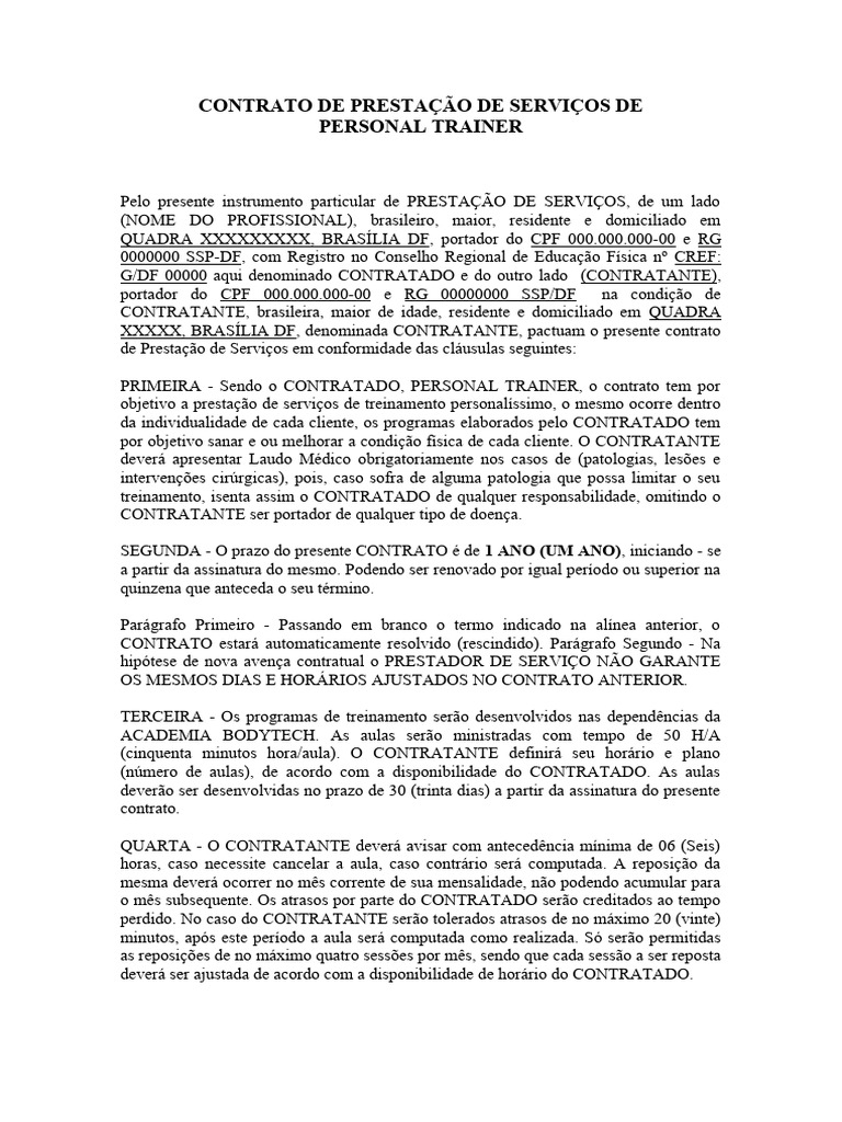 Contrato de Personal Trainer em Brasília | PDF | Tempo