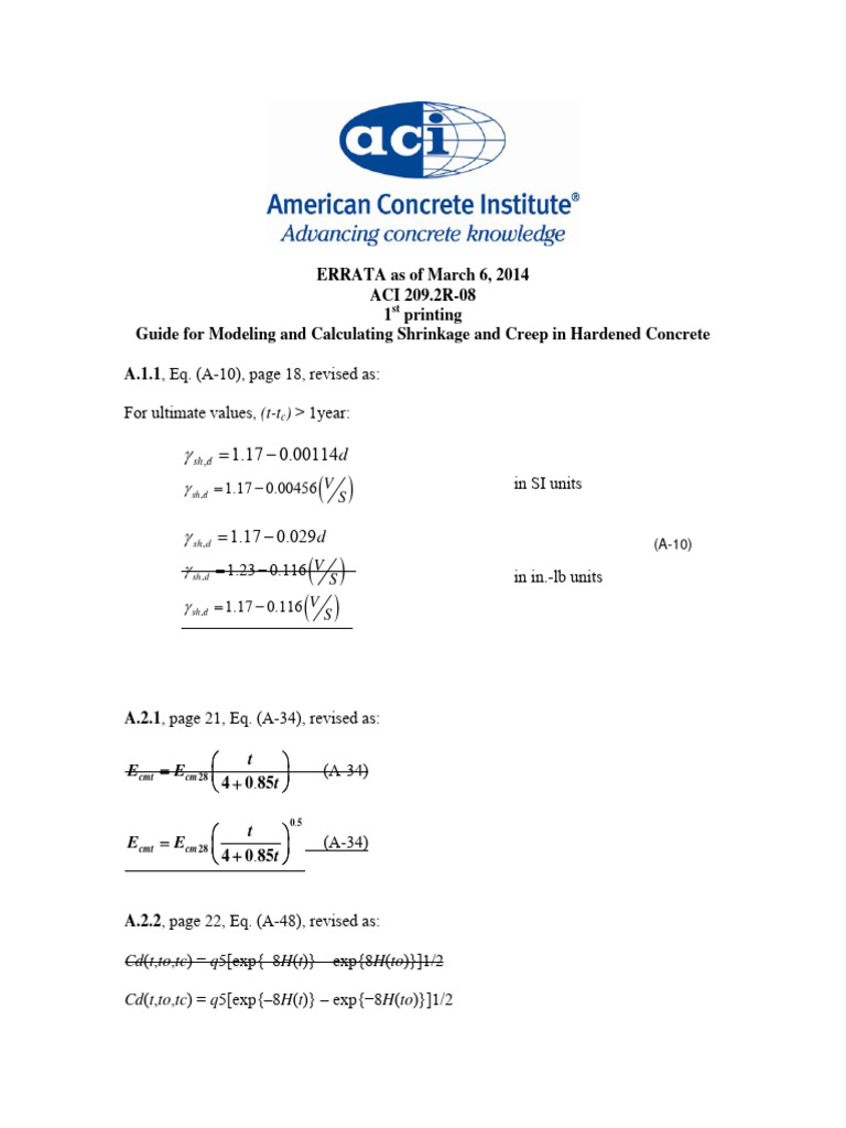 ACI 209.2R-08 Errata-2014 | PDF
