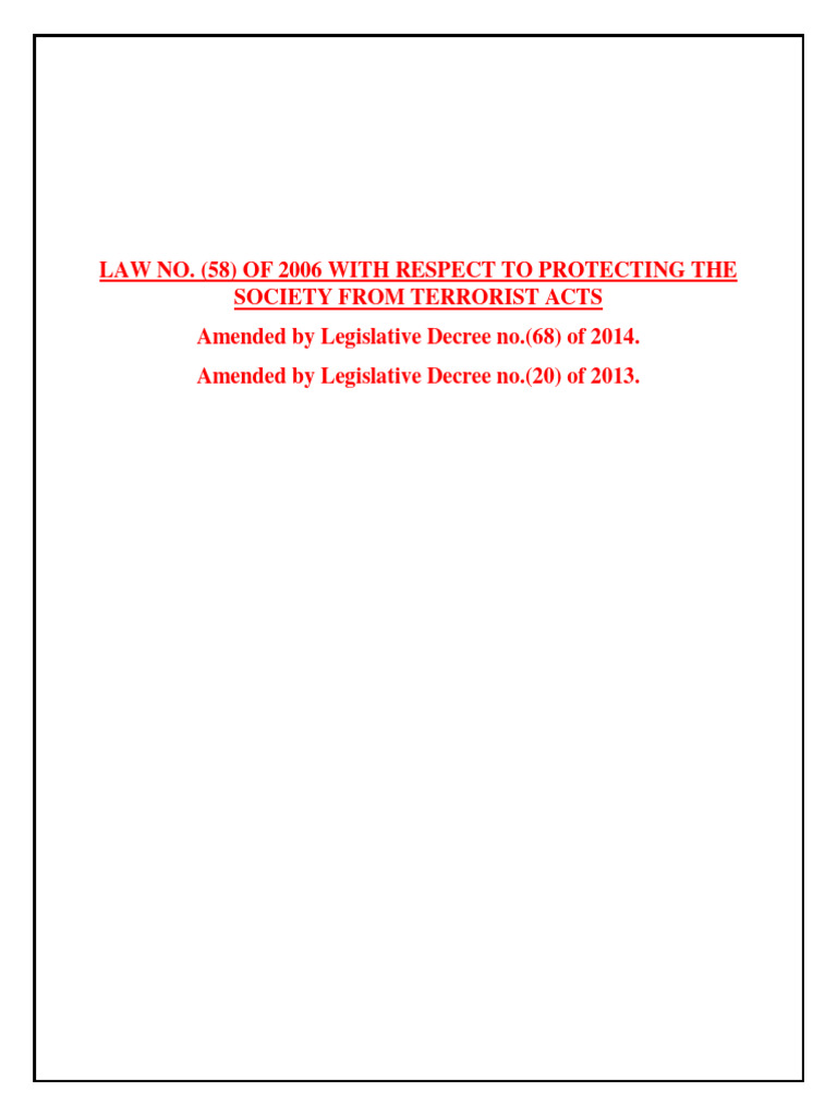 LAW NO. (58) OF 2006 Amended by Law (68) and PDF | PDF | Detention (Imprisonment) | Criminal ...
