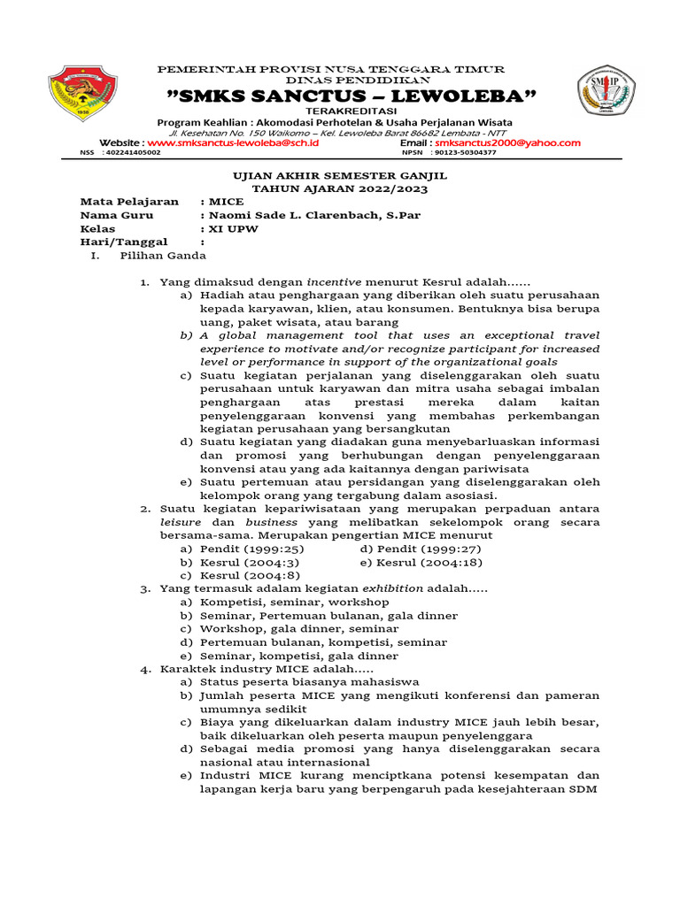 Soal Mice Xi Upw | PDF | Bisnis | Komputer