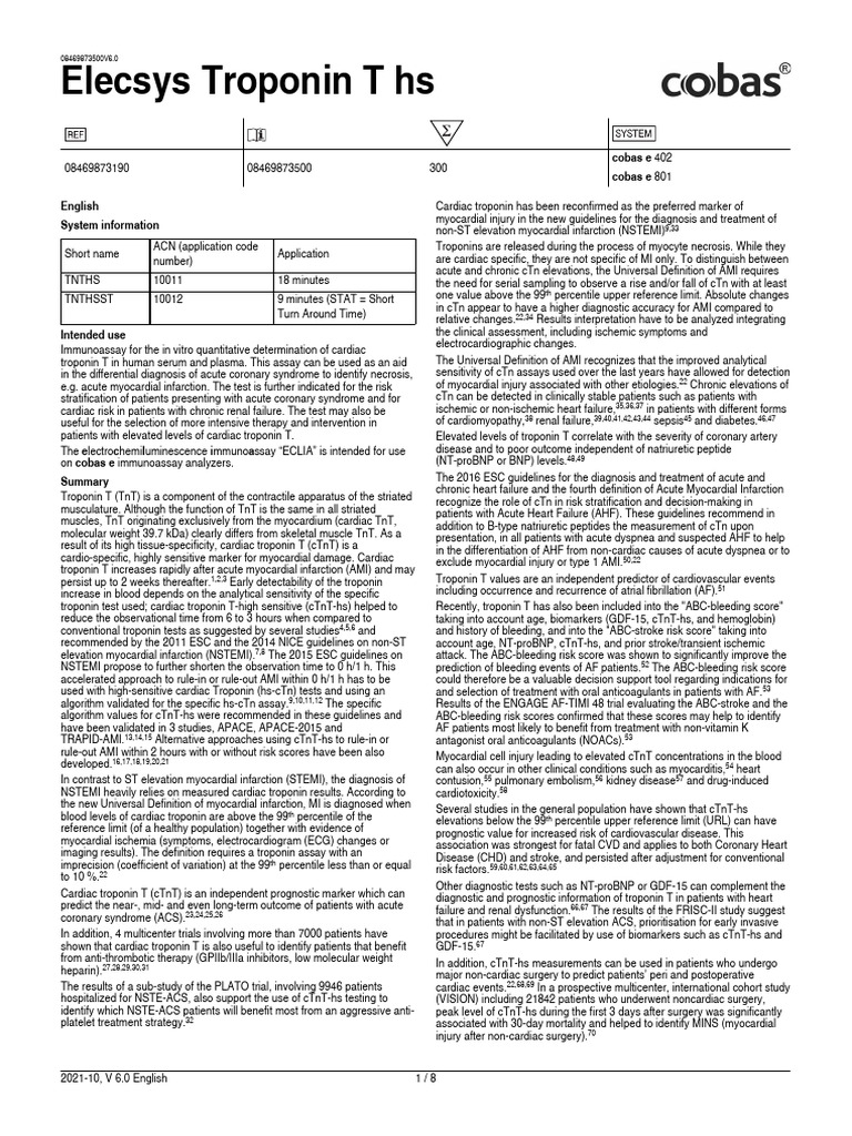 Insert - Elecsys Troponin T Hs.08469873500.V6.en | PDF | Myocardial ...