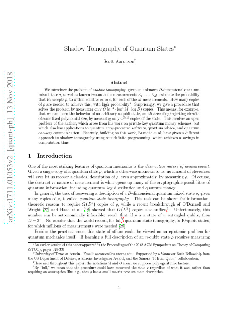 Shadow Tomography of Quantum States | PDF | Applied Mathematics ...