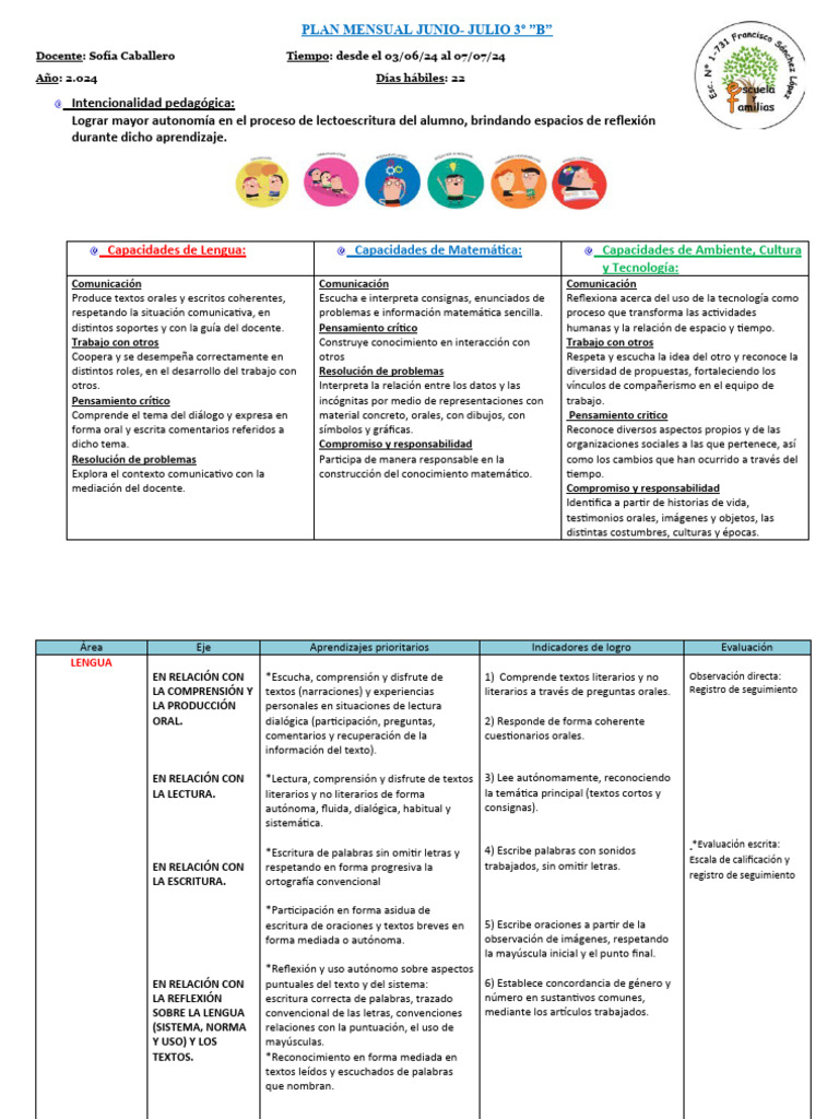 Plan Junio 3º 2024 | PDF | Comunicación | Maestros