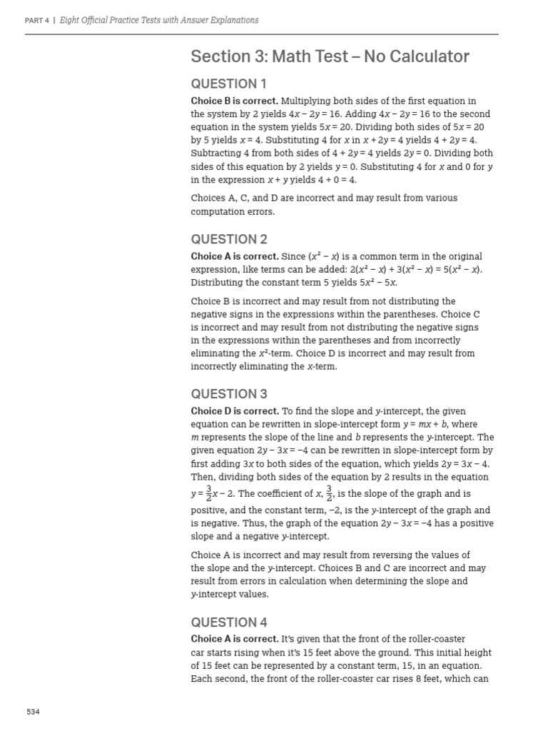 SAT Practice Test #9 - Sections 3 & 4 - ANSWERS | PDF | Equations ...